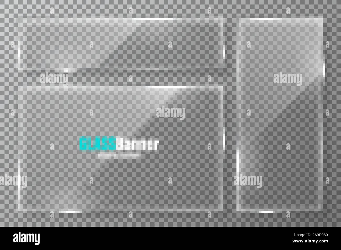 Glass frames collection. Realistic transparent glass banner with glare ...