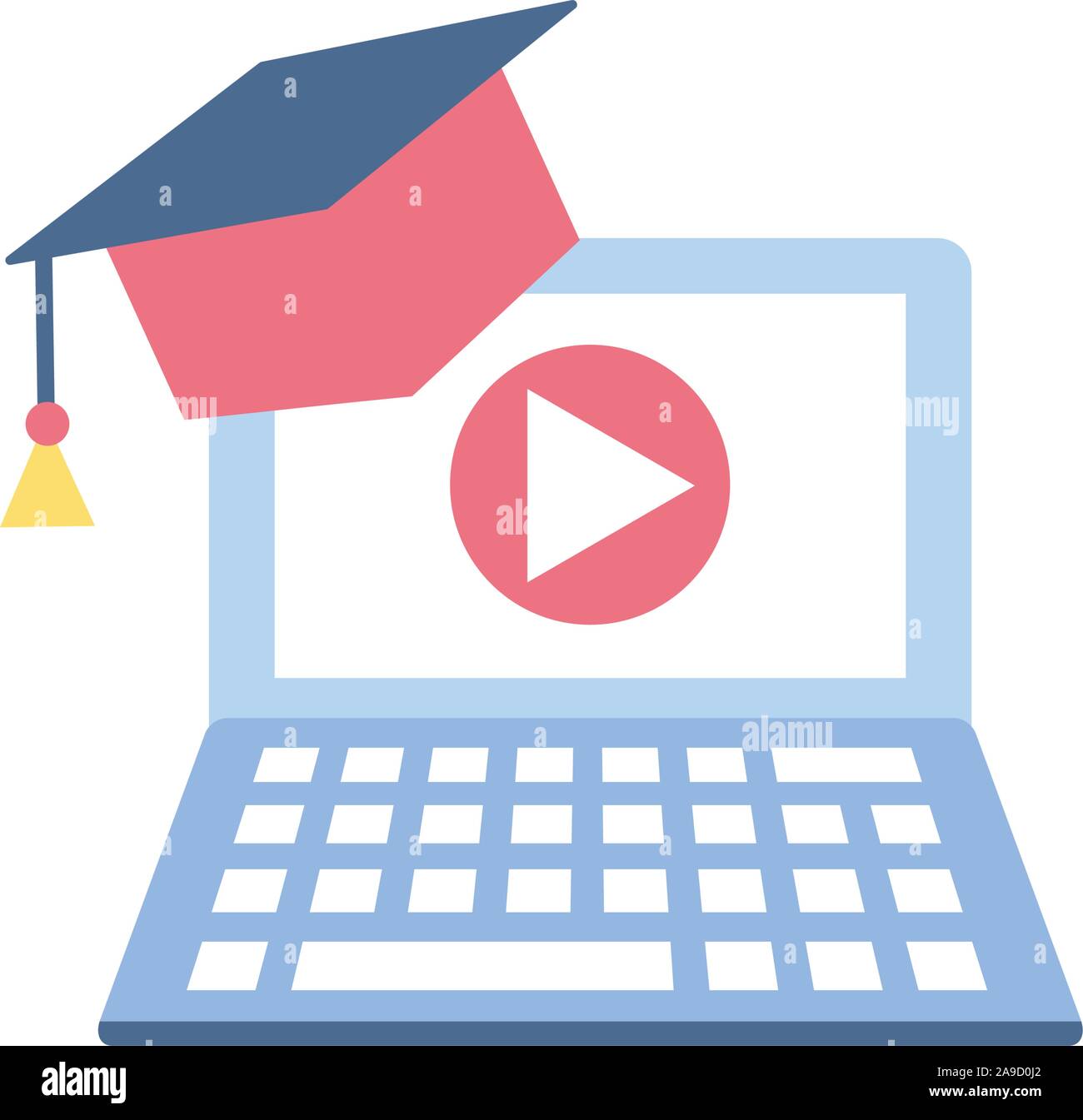 laptop graduation hat school education learning flat style vector ...