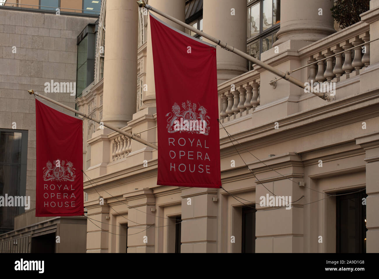 Flags are seen outside the Royal Opera House London, England , UK Stock ...
