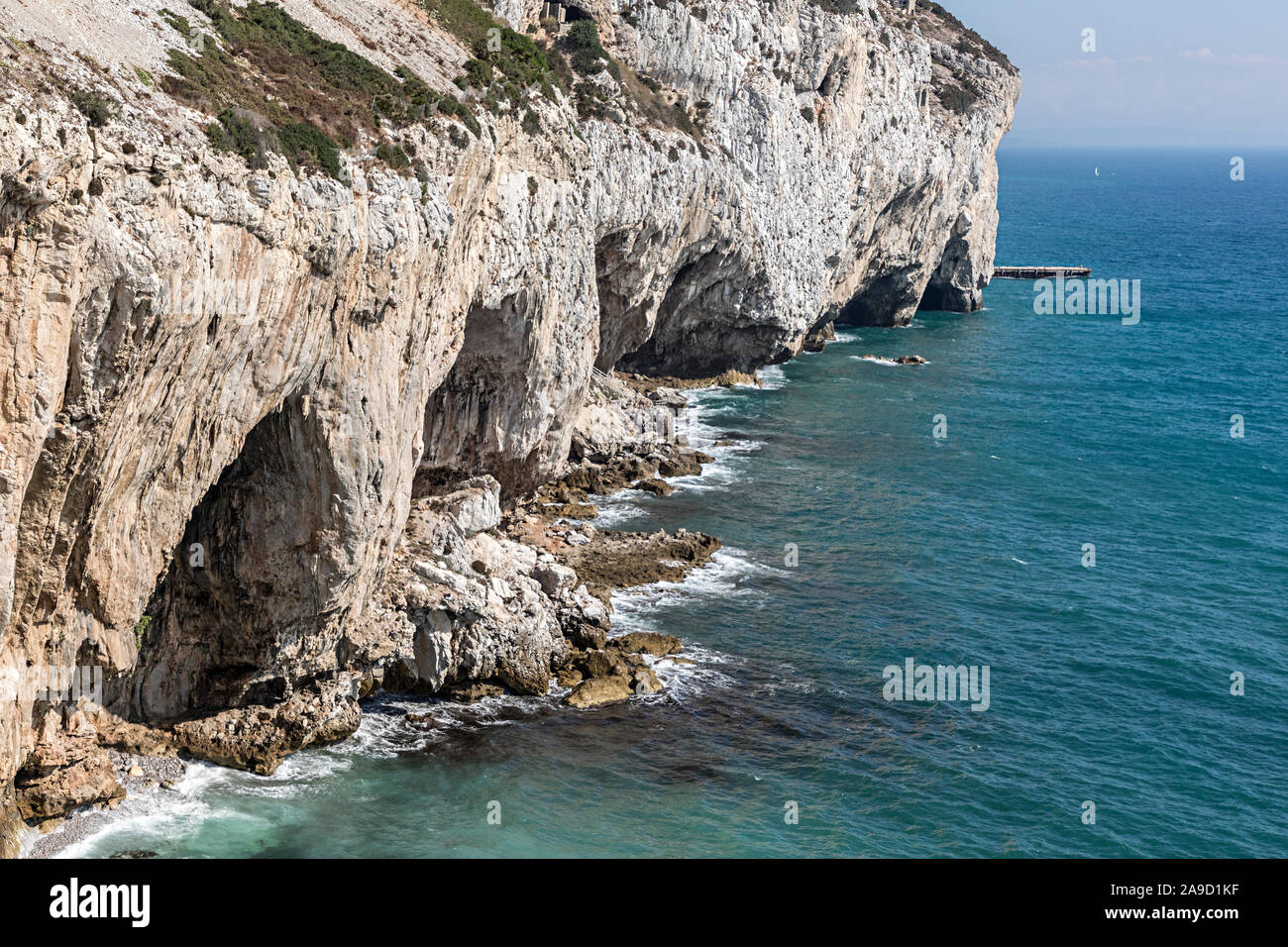 Coast with Gorham's Cave, Gibraltar Stock Photo - Alamy