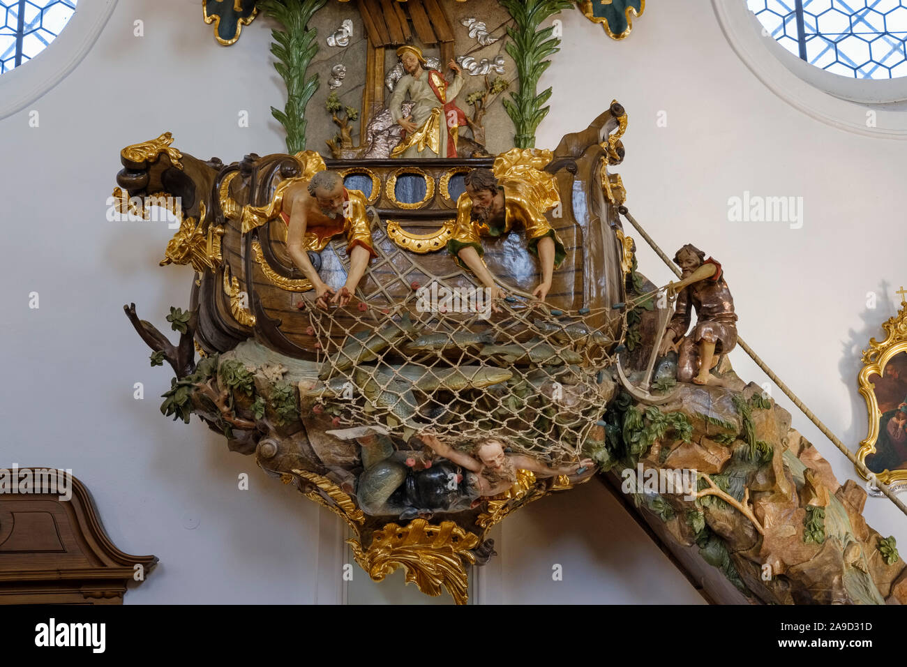 Ship pulpit, pilgrimage church the Assumption Day, Weissenregen, near ...