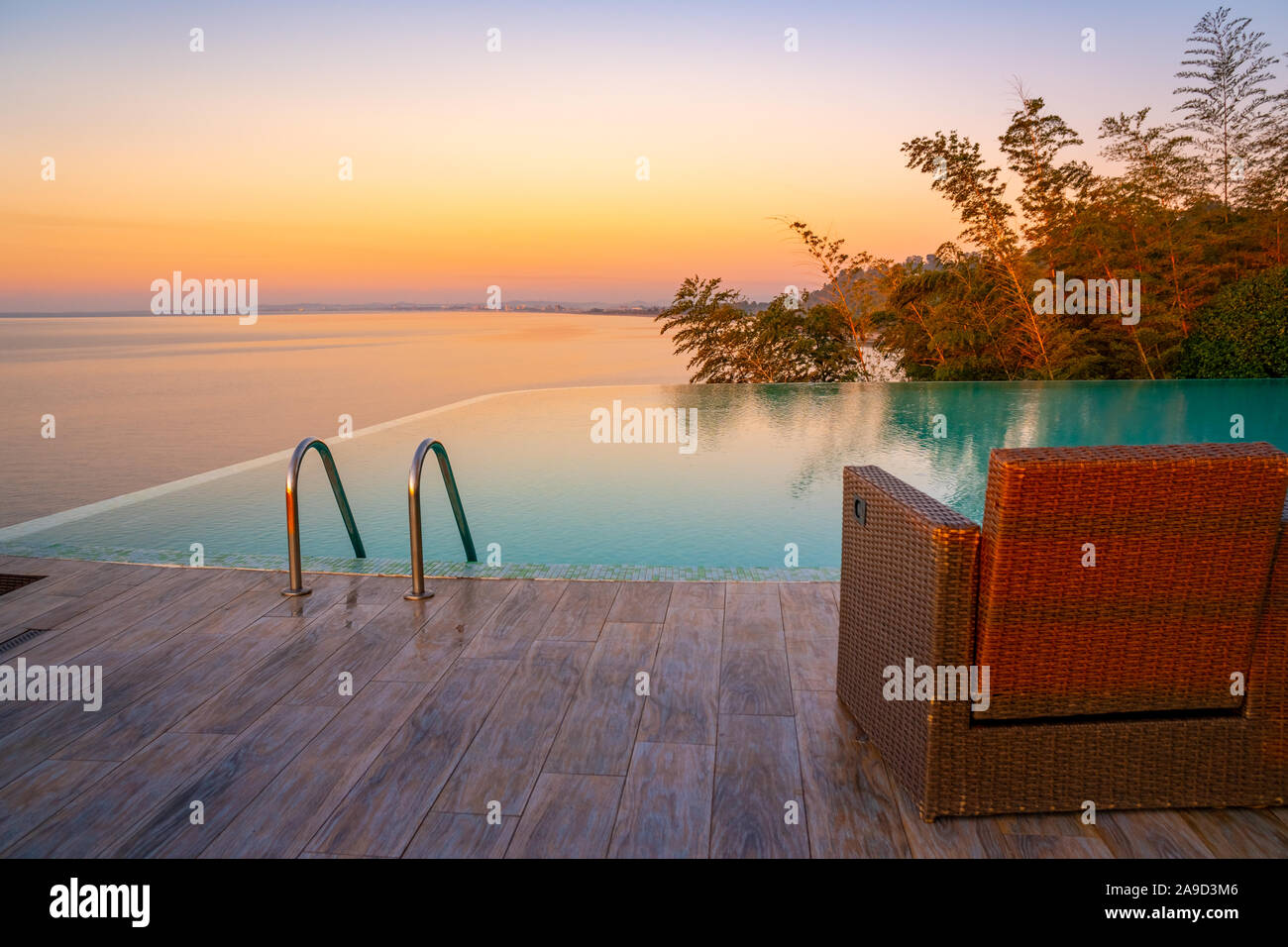 Infinity Edge Swimming Pool Water, Beautiful Black Sea View at sunset ...