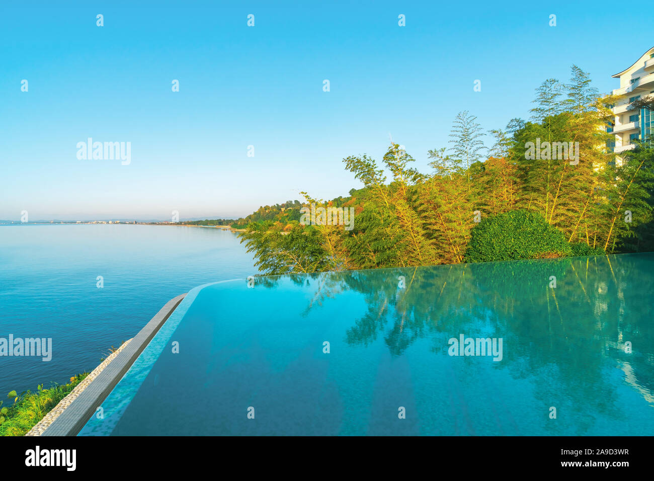 Infinity Edge Swimming Pool Water, Beautiful Black Sea View. Relaxation ...