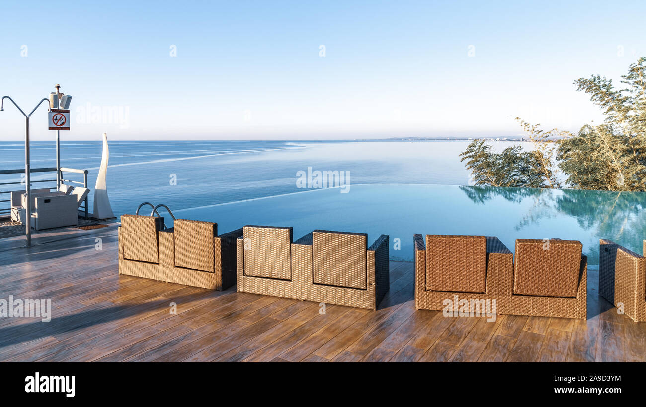 Infinity Edge Swimming Pool Water, Beautiful Black Sea View. Relaxation ...