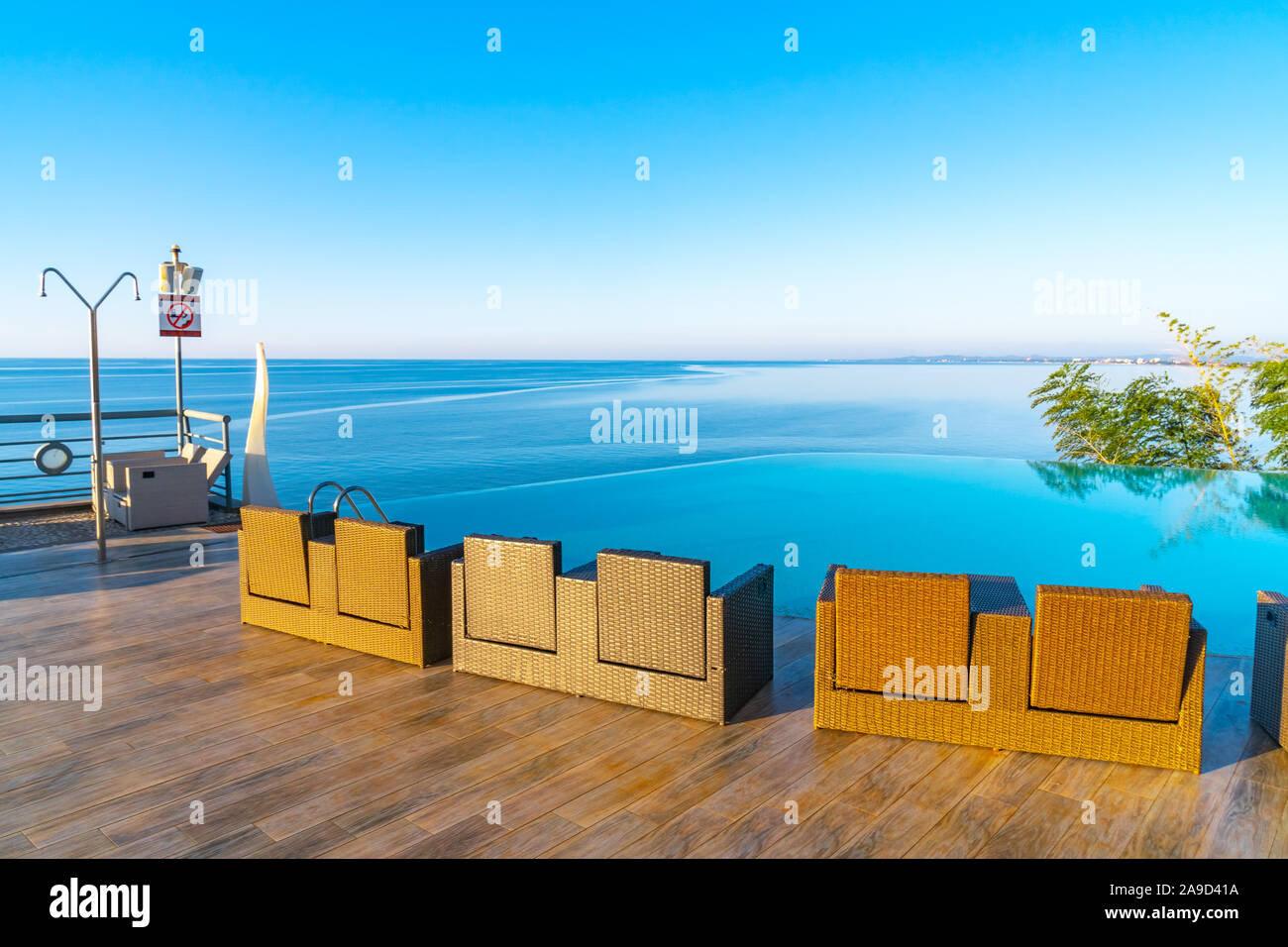 Infinity Edge Swimming Pool Water, Beautiful Black Sea View. Relaxation ...