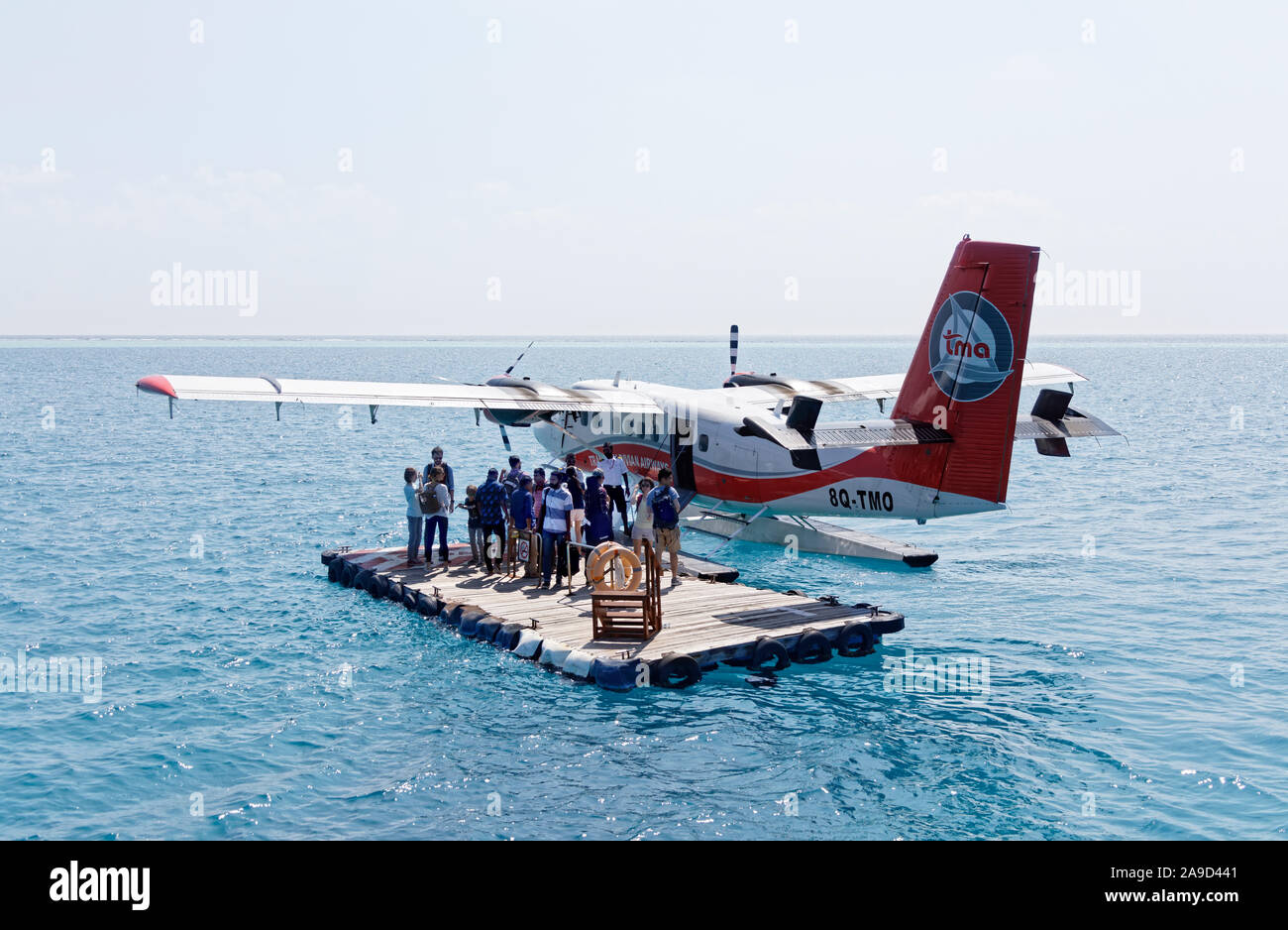 The Maldives, Ari atoll, Vilamendhoo, sea, seaplane, pontoon, airline ...