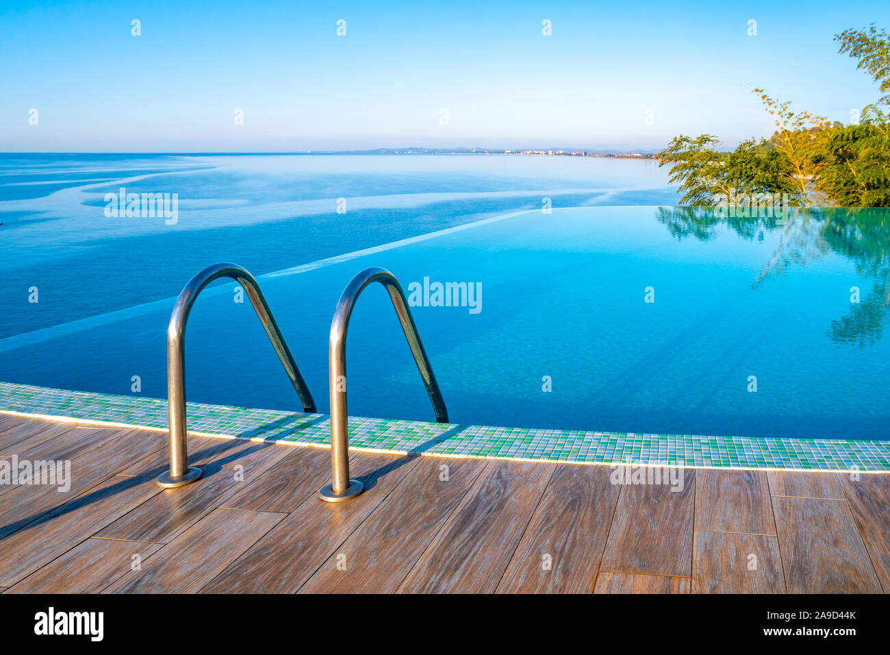 Infinity Edge Swimming Pool Water, Beautiful Black Sea View. Relaxation ...