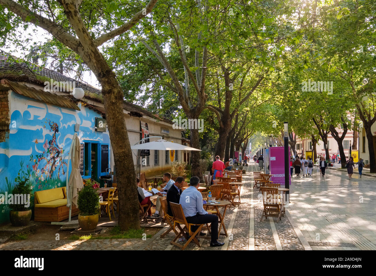 Street café in pedestrian area Murat Toptani, Tirana, Tiranë, Albania ...