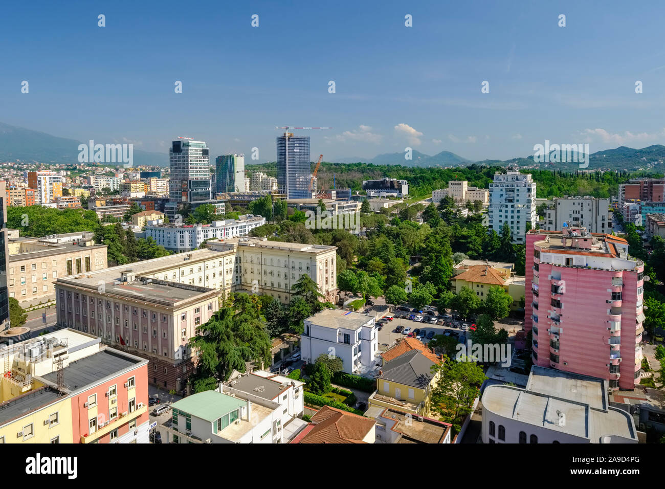 View of the Sky Tower, parliament building and university, town fourth ...