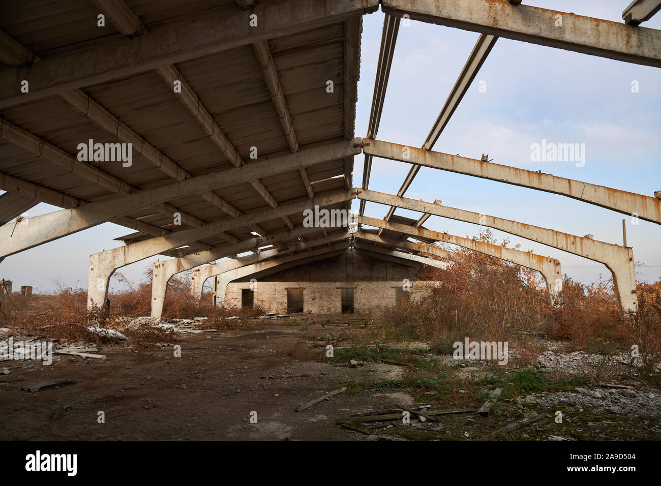 Old an almost destroyed building of cattle farm with slate roof Stock ...