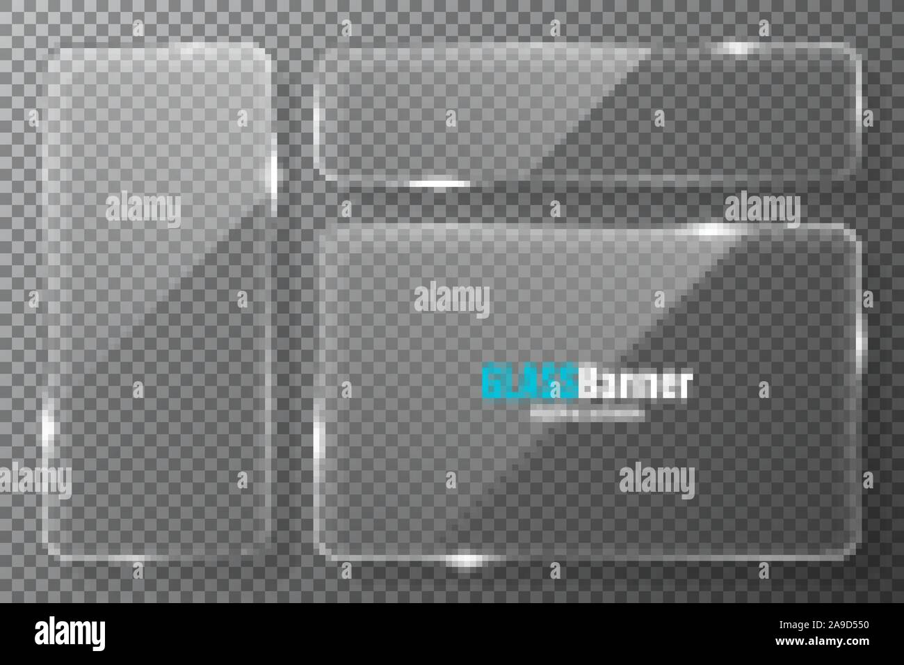Glass frames collection. Realistic transparent glass banner with glare ...