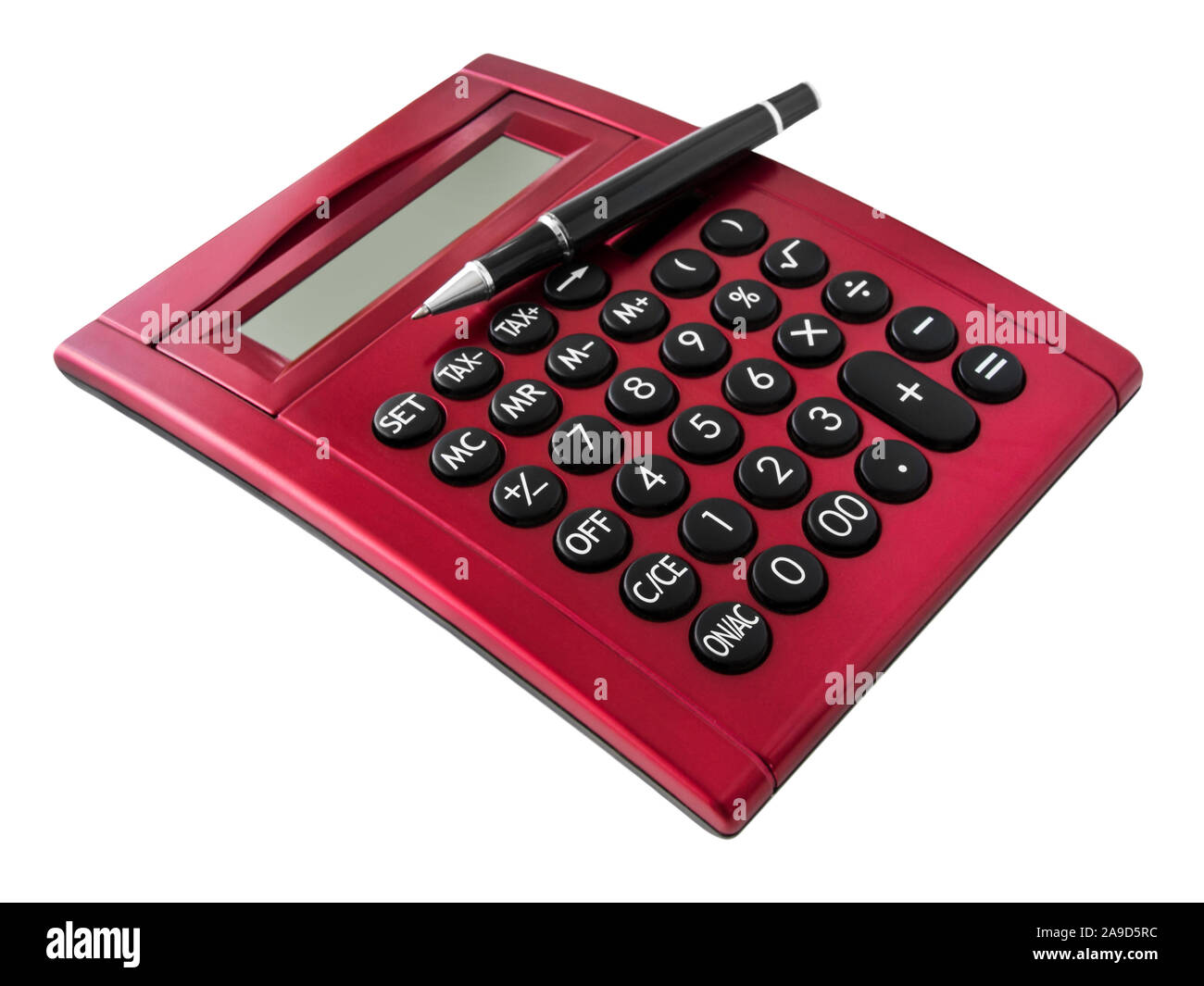 Calculator and pen isolated against white background Stock Photo - Alamy