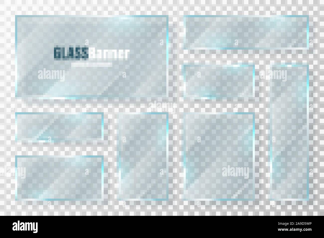 Glass frames collection. Realistic transparent glass banner with glare ...