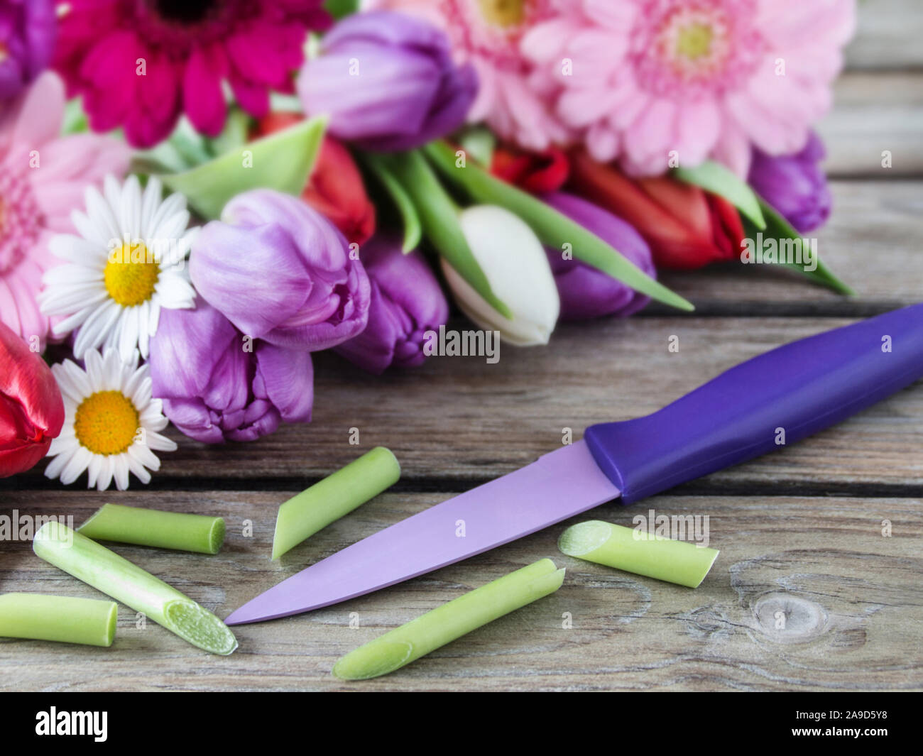 Cutting flowers for preparing a bouquet Stock Photo - Alamy
