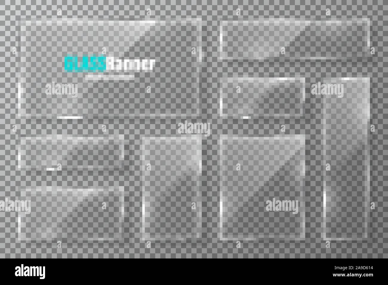 Glass frames collection. Realistic transparent glass banner with glare ...