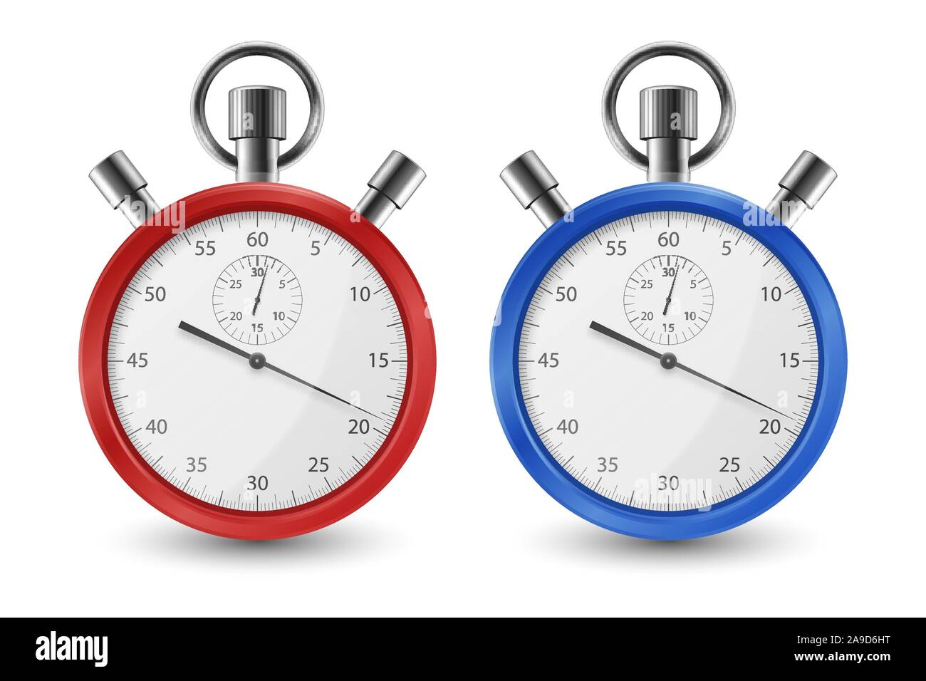 Realistic Red and Blue Classic Stopwatch Icon Set Closeup Isolated on ...