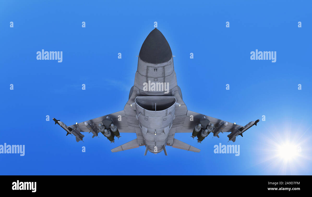 Fighter jet plane in flight, military aircraft, army airplane flying in ...