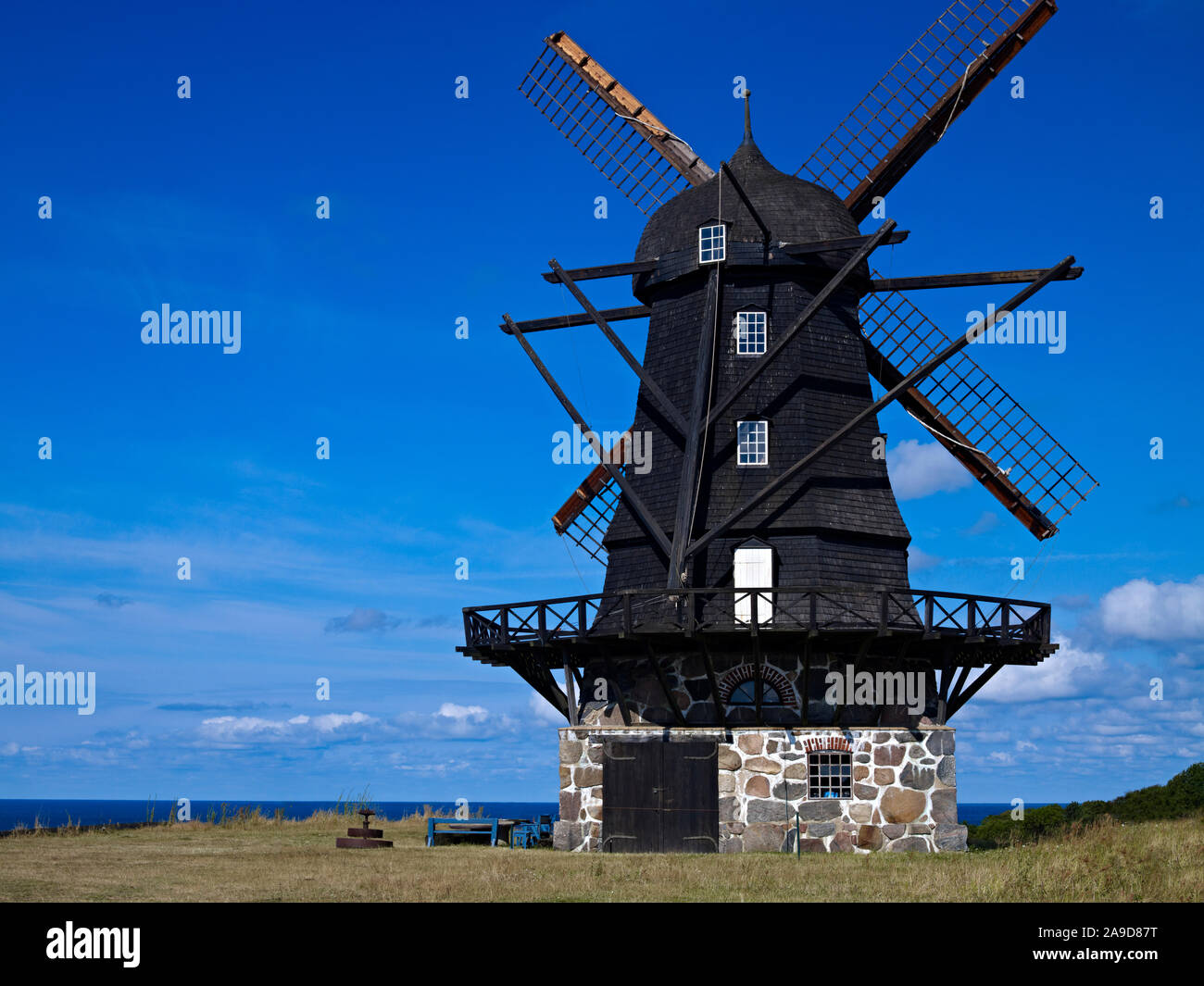 Sweden, Scania, Kullen Peninsula, Höganes, windmill on the coast Stock ...