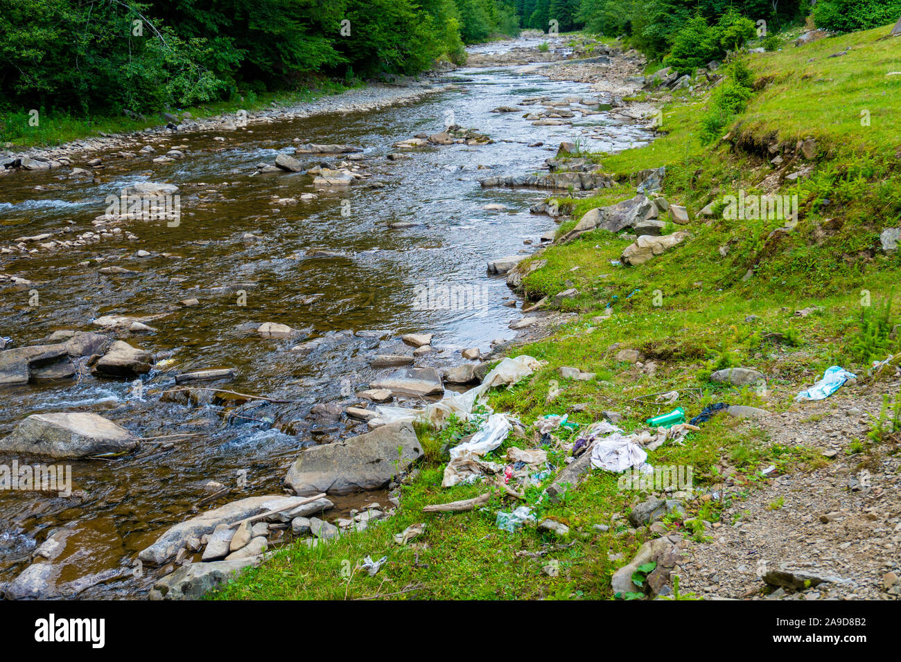 Plastic disaster in wild nature mountain river Stock Photo - Alamy