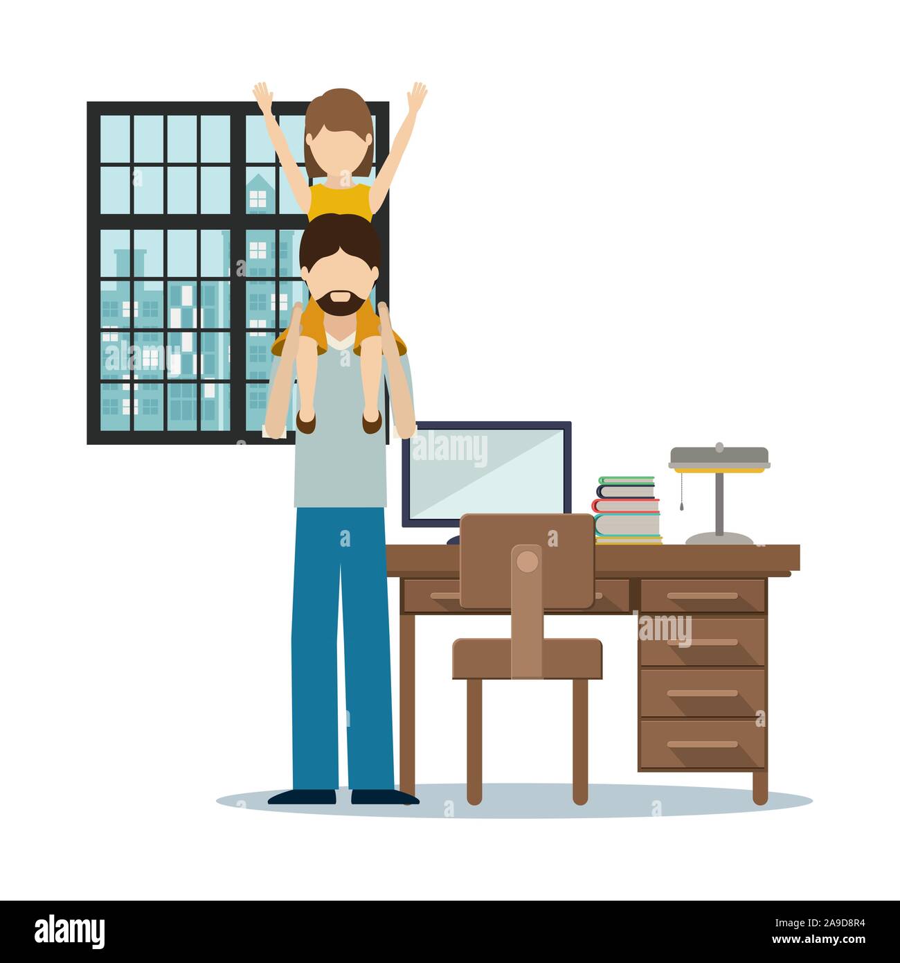 Daughter father computer Stock Vector Images - Alamy