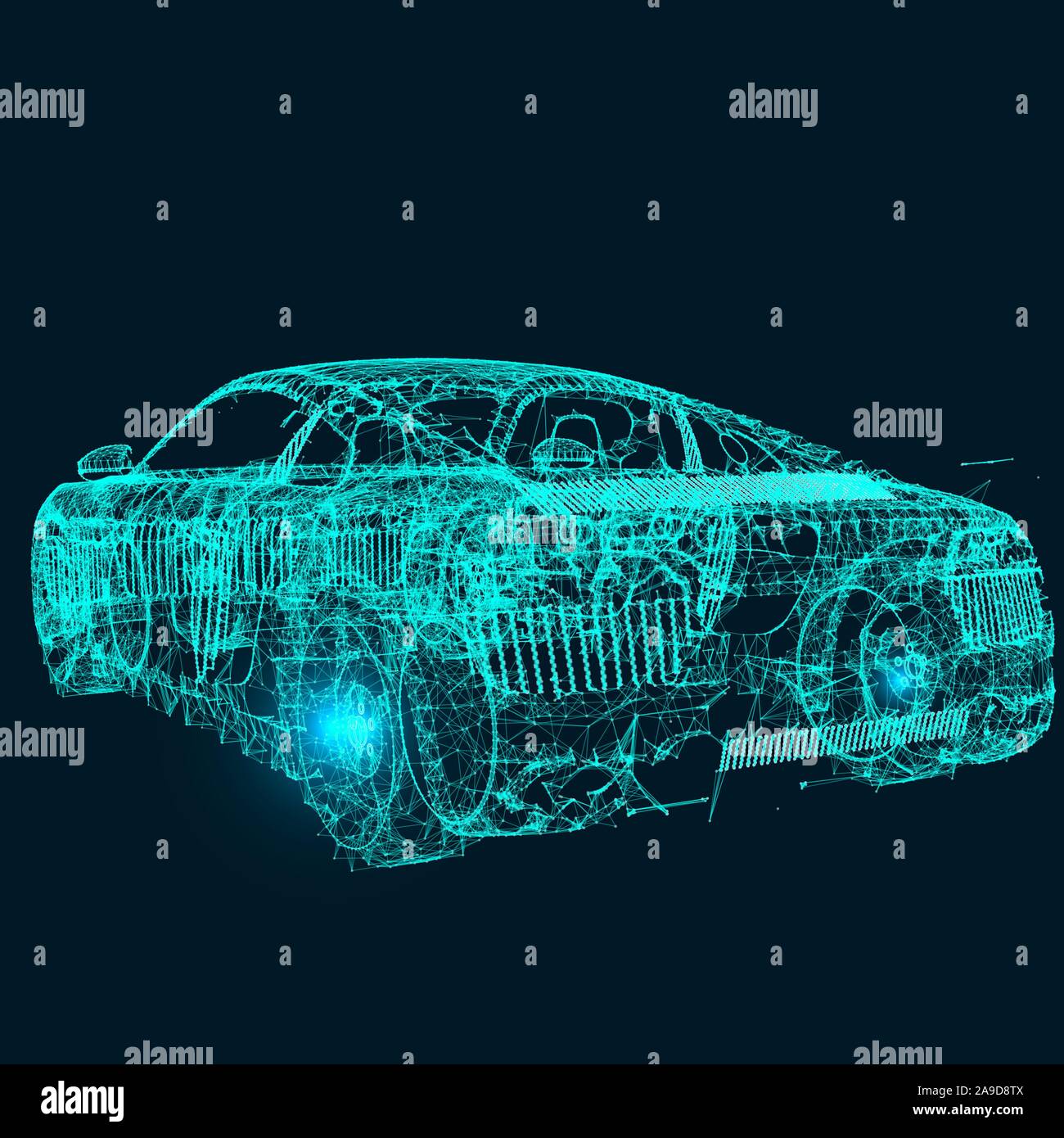 Abstract image of a sport car, consisting of points, lines, and shapes ...
