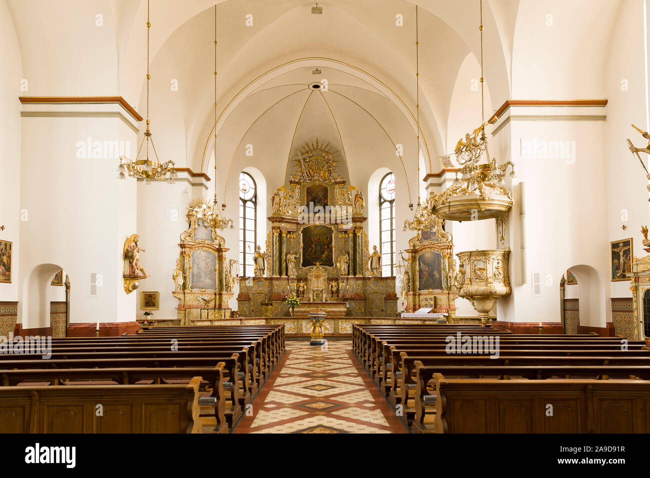St. Andrew's Church, Cloppenburg, interior view, altar, vault Stock ...