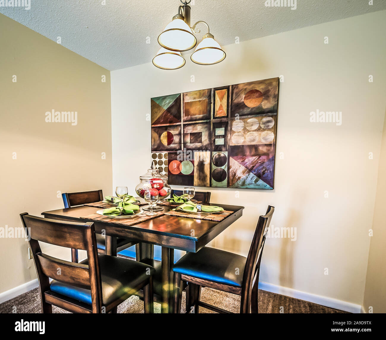 The dining room is pictured at Autumn Woods Apartments on Foreman Road ...