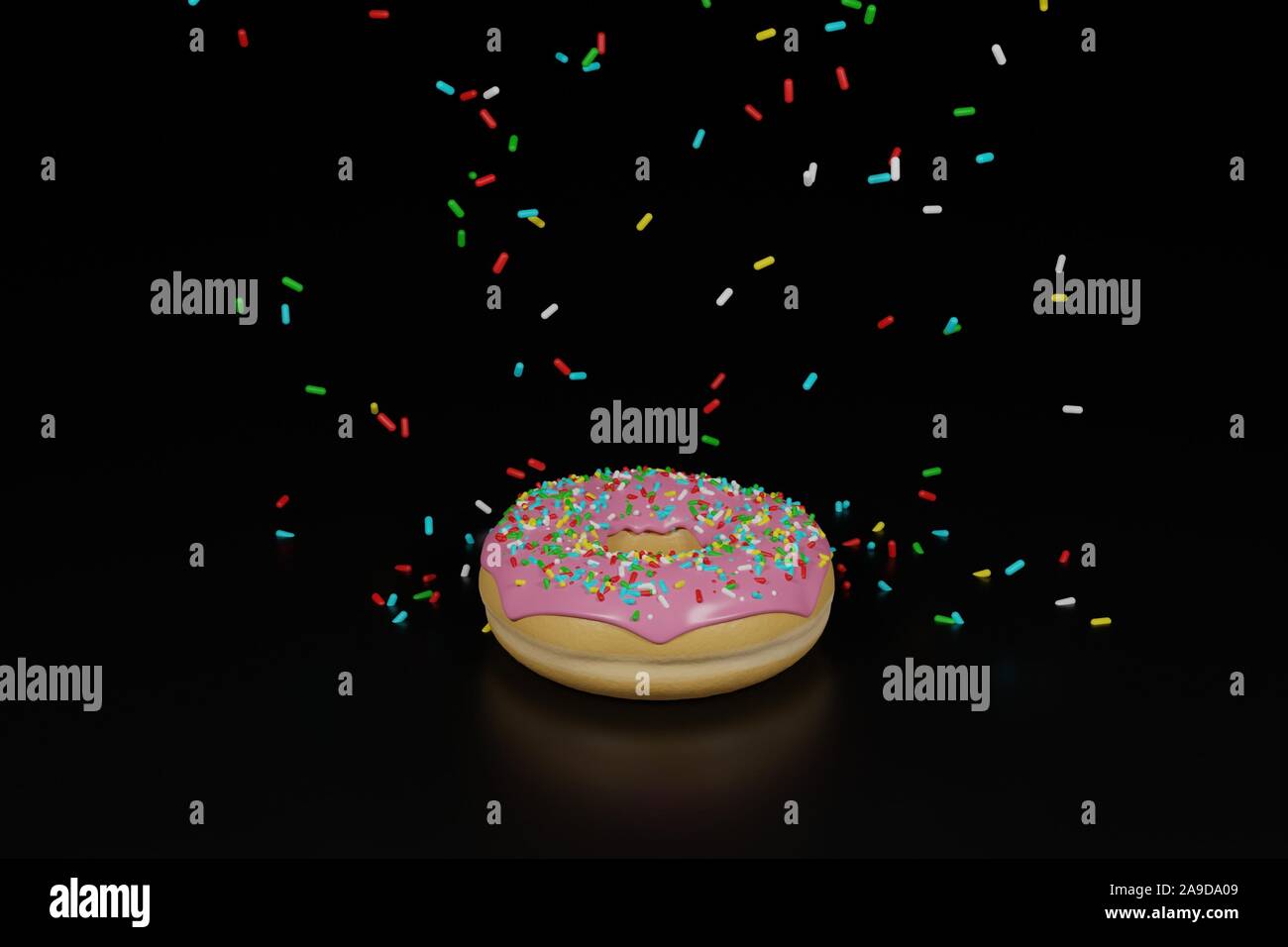 3d illustration of a donut with rain of colorful sprinkles Stock Photo ...