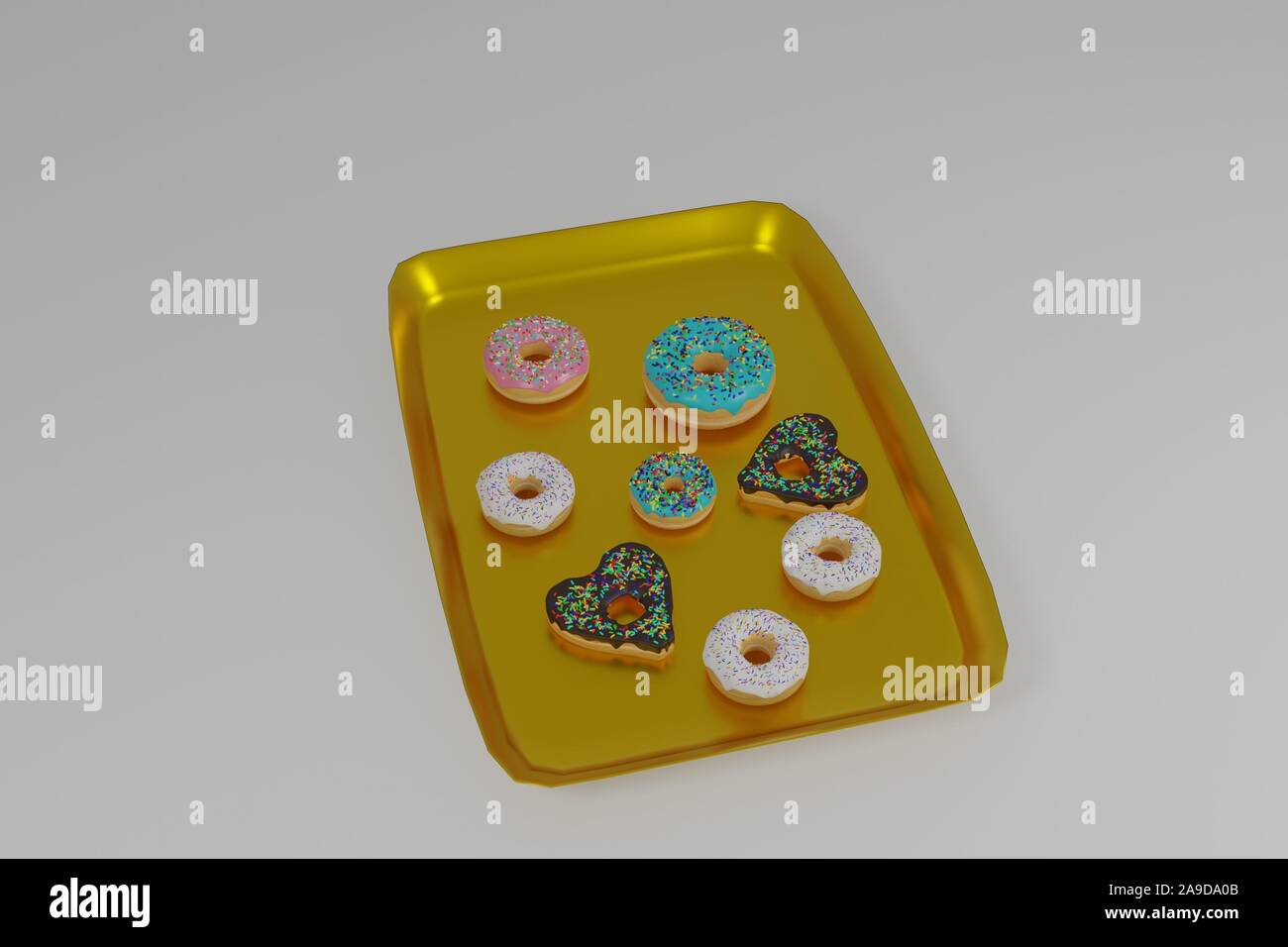 3d illustration of a tray with donuts on a white background Stock Photo ...