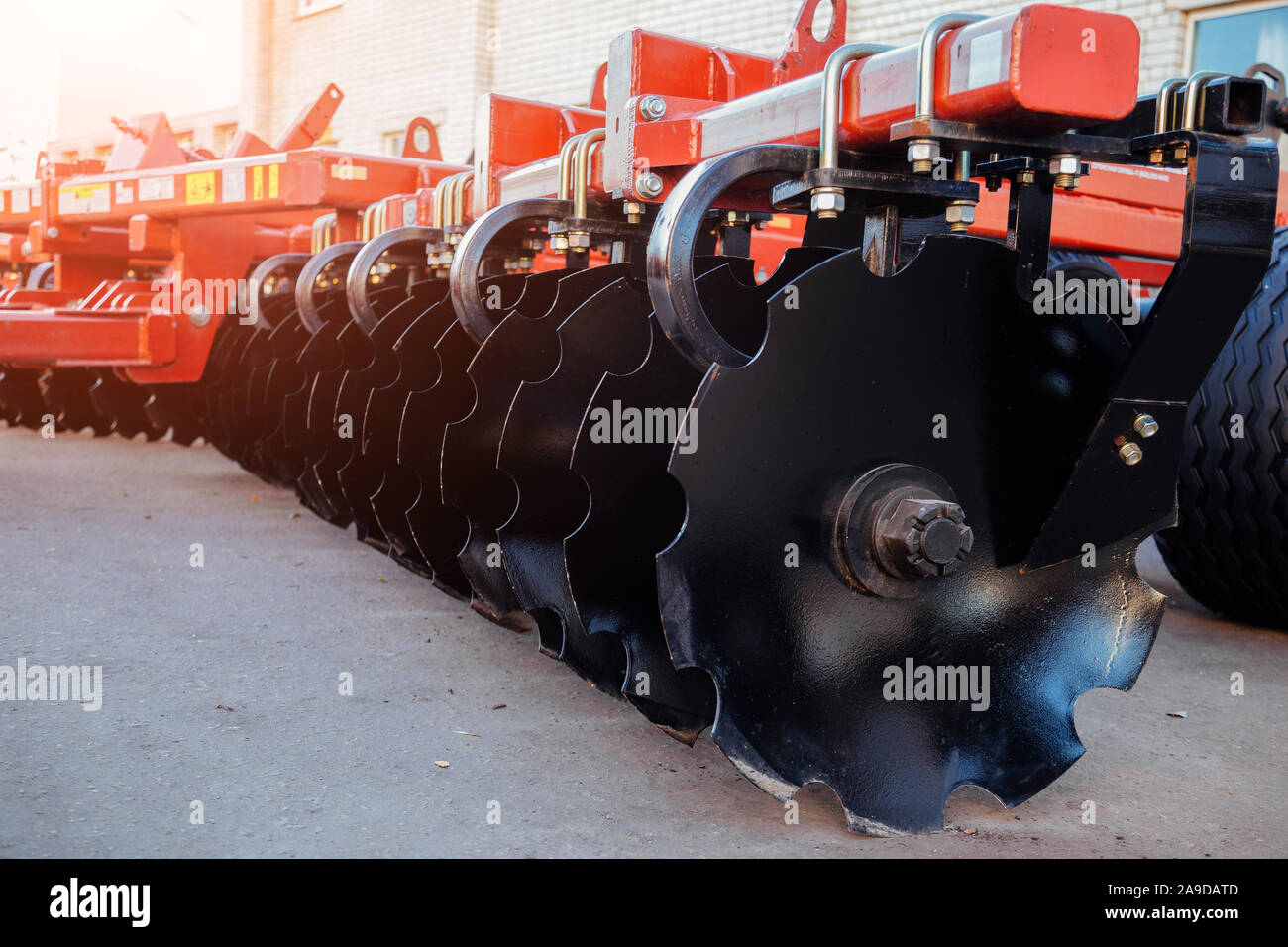 Working parts of new modern agricultural disc harrow for tillage Stock ...
