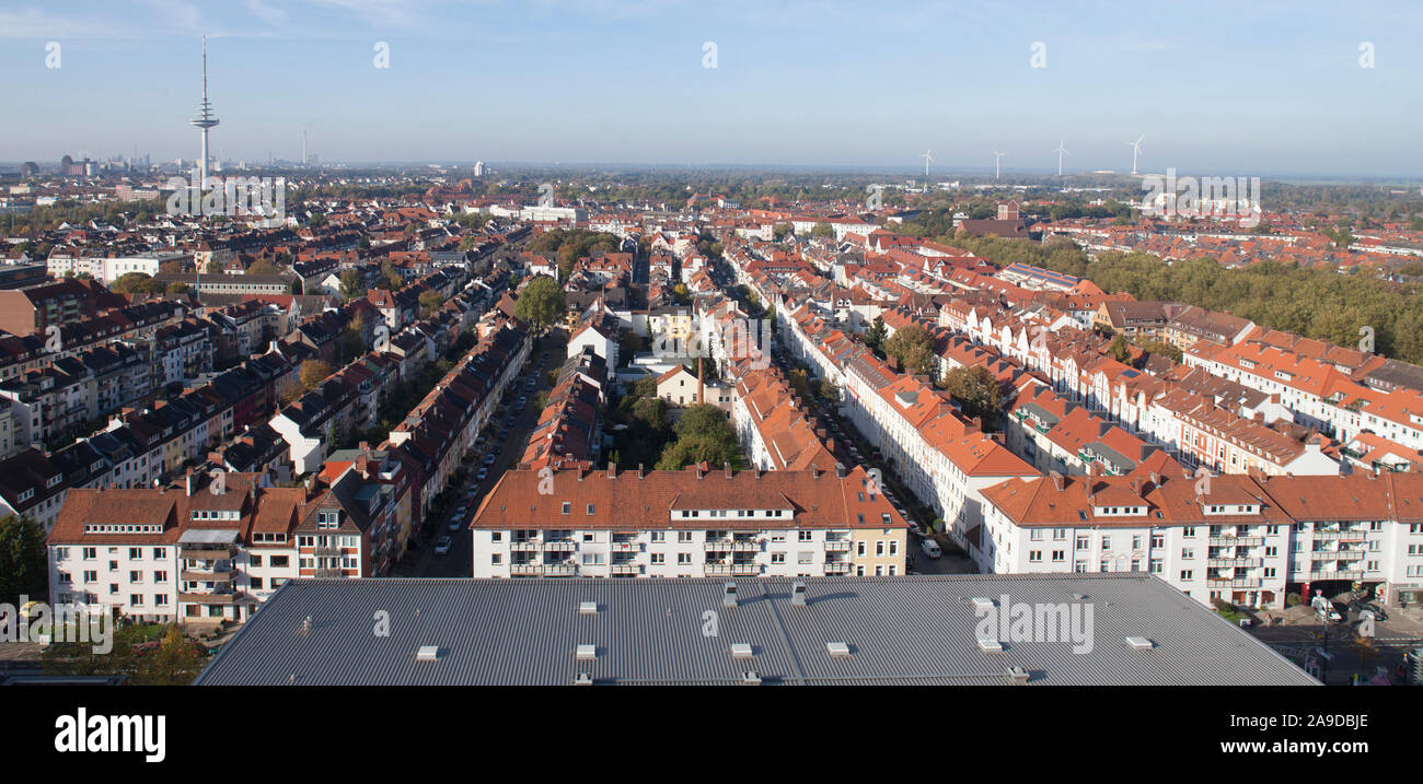 Old and modern residential buildings in Bremen-Findorff, bird's eye ...