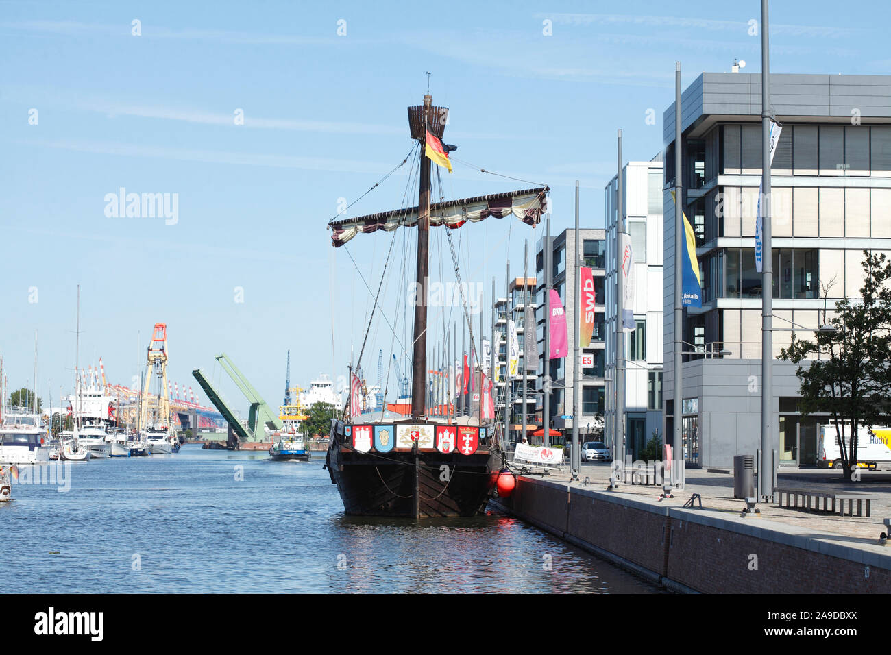 Museum ship Ubena Von Bremen, Modern residential buildings, new harbor ...