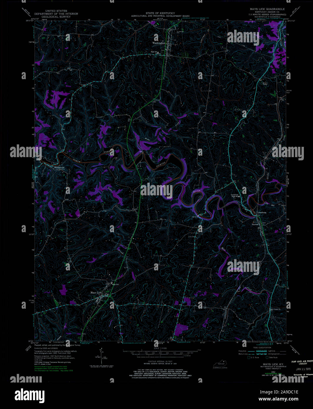 USGS TOPO Map Kentucky KY Mays Lick 709249 1952 24000 Inverted Stock ...
