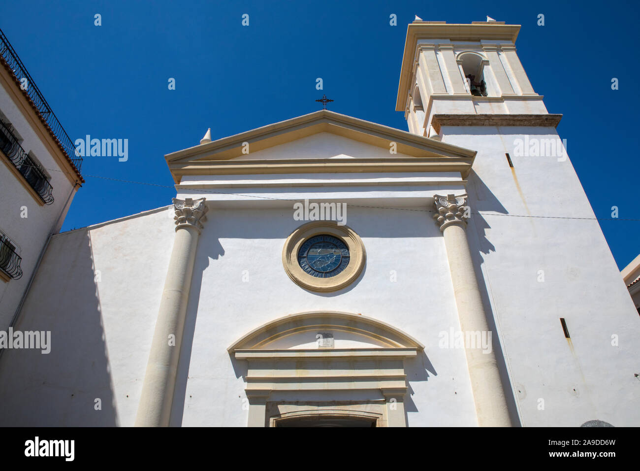 Benidorm, Spain - April 13th 2019: A view of the facade of the Church ...