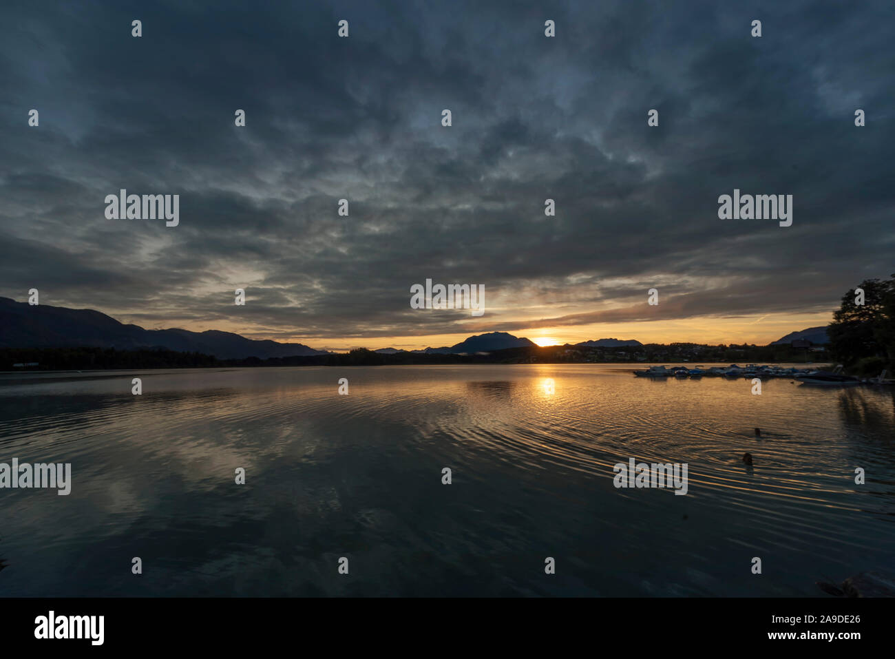 Sunset at Lake Faak, scenic Stock Photo - Alamy