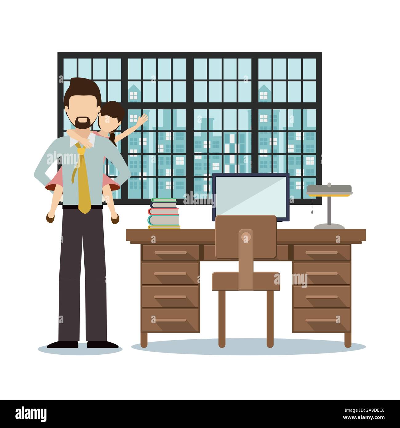 Father and daughter at computer Stock Vector Images - Alamy