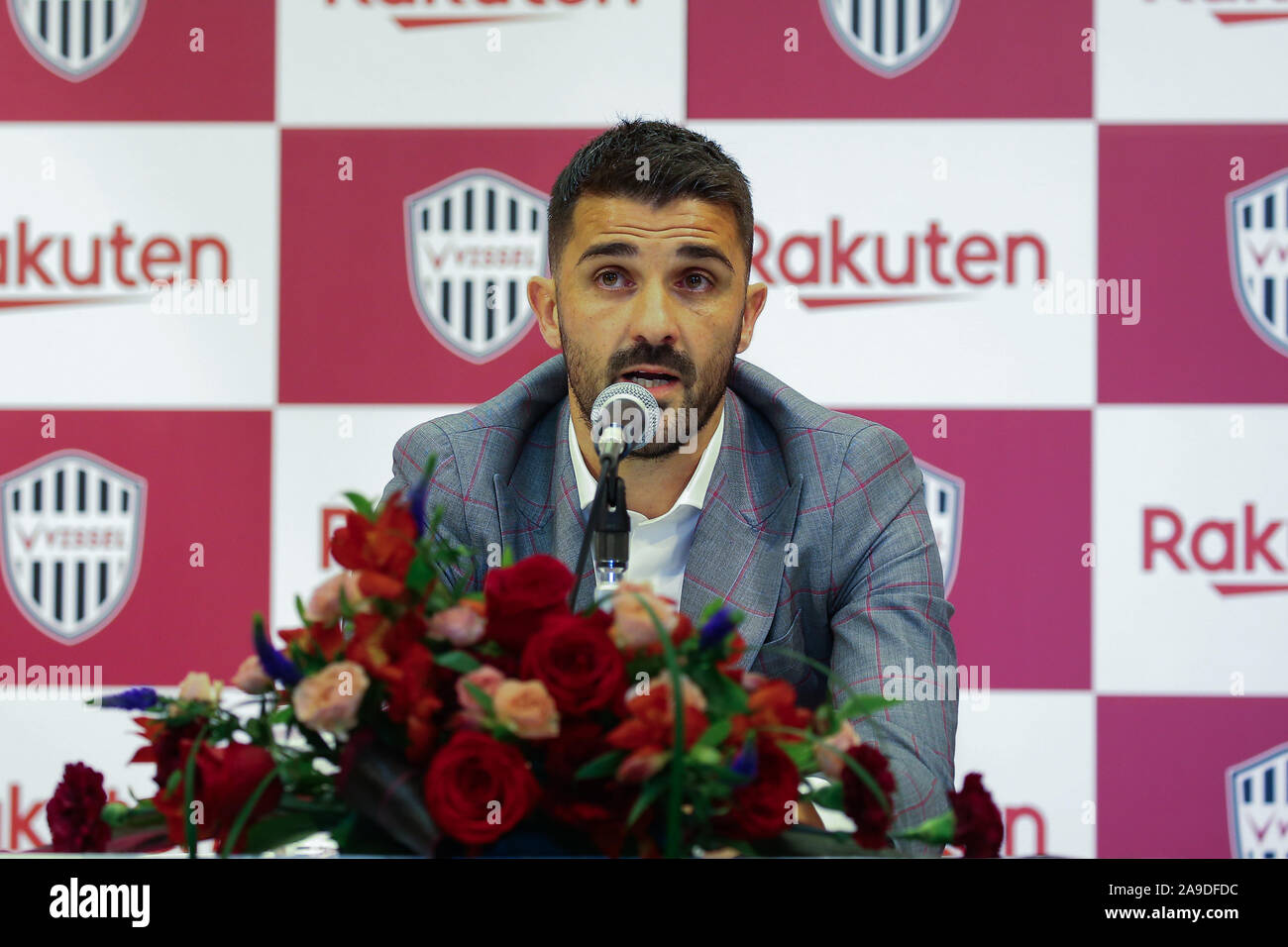 Vissel Kobe's David Villa attends a press conference in Kobe, Hyogo ...