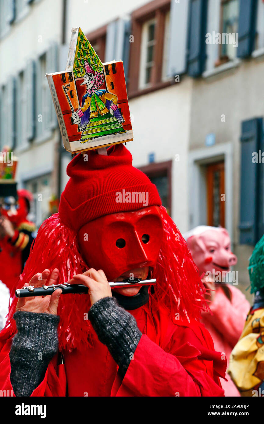 Costume on parade at the Basel Fasnacht, Basel, Canton Basel-Stadt ...