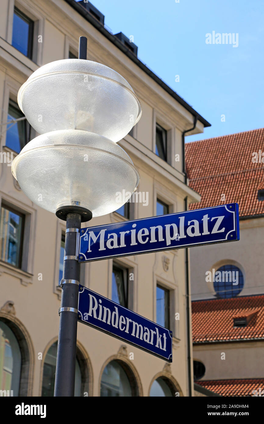 Street signs at Marienplatz, Munich, Upper Bavaria, Bavaria, Germany ...