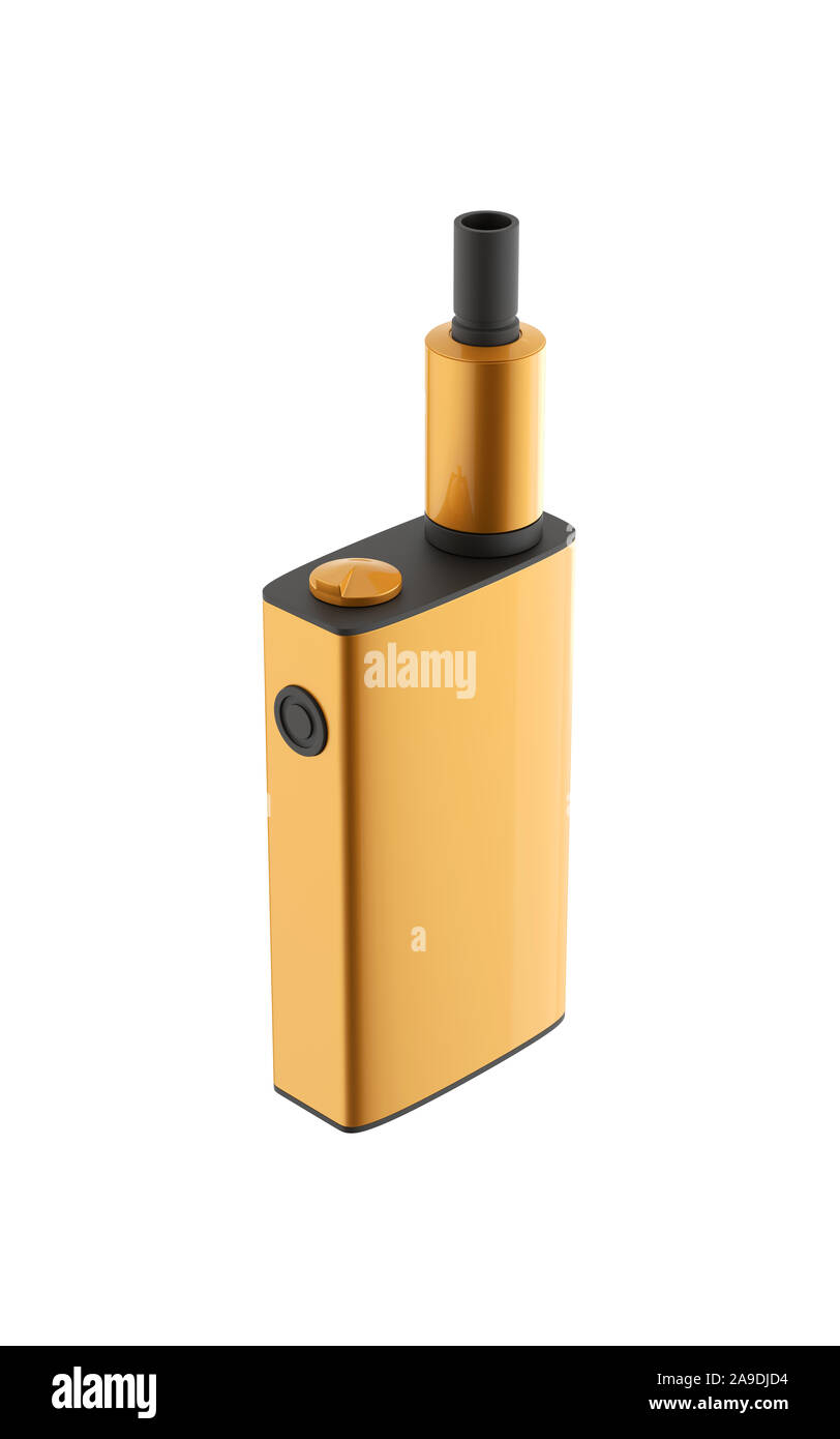 Popular golden vaping device. Safely Vaper gadget 3d illustration ...
