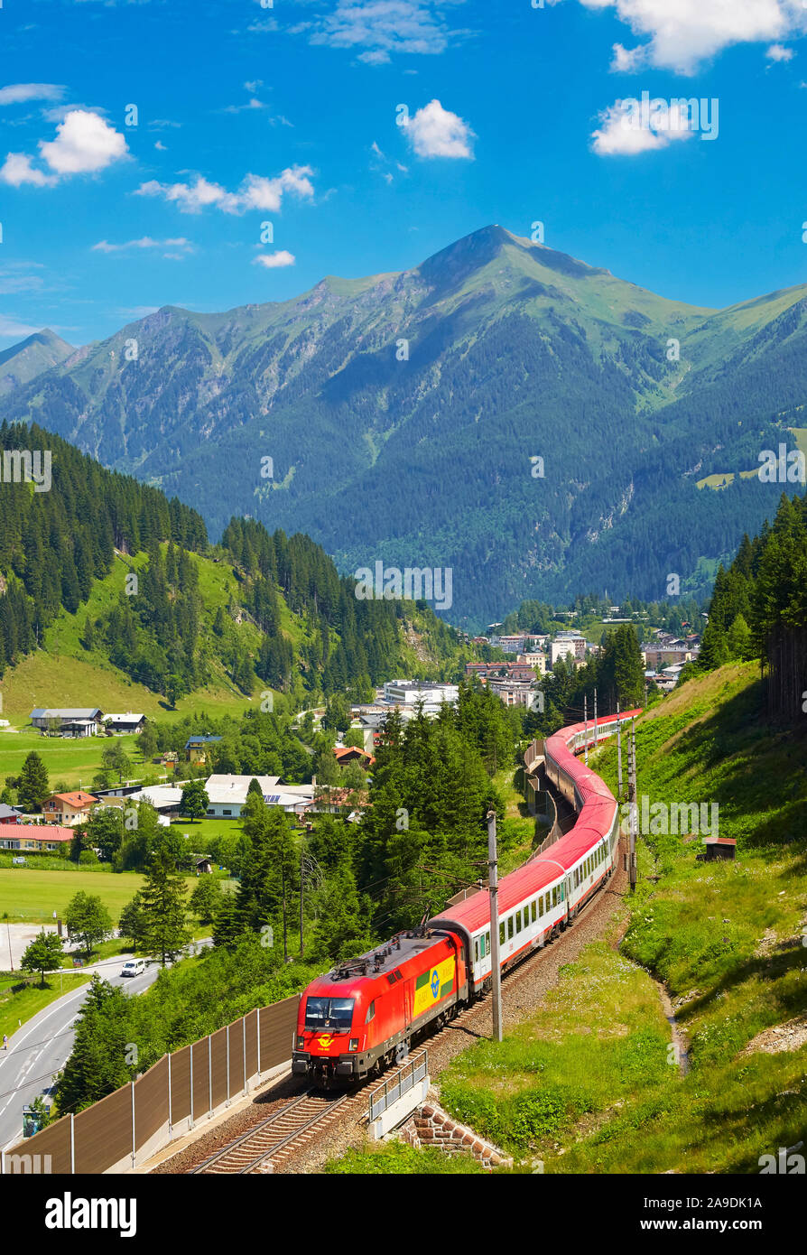 Passenger train in the Gastein valley near Bad Gastein Stock Photo - Alamy