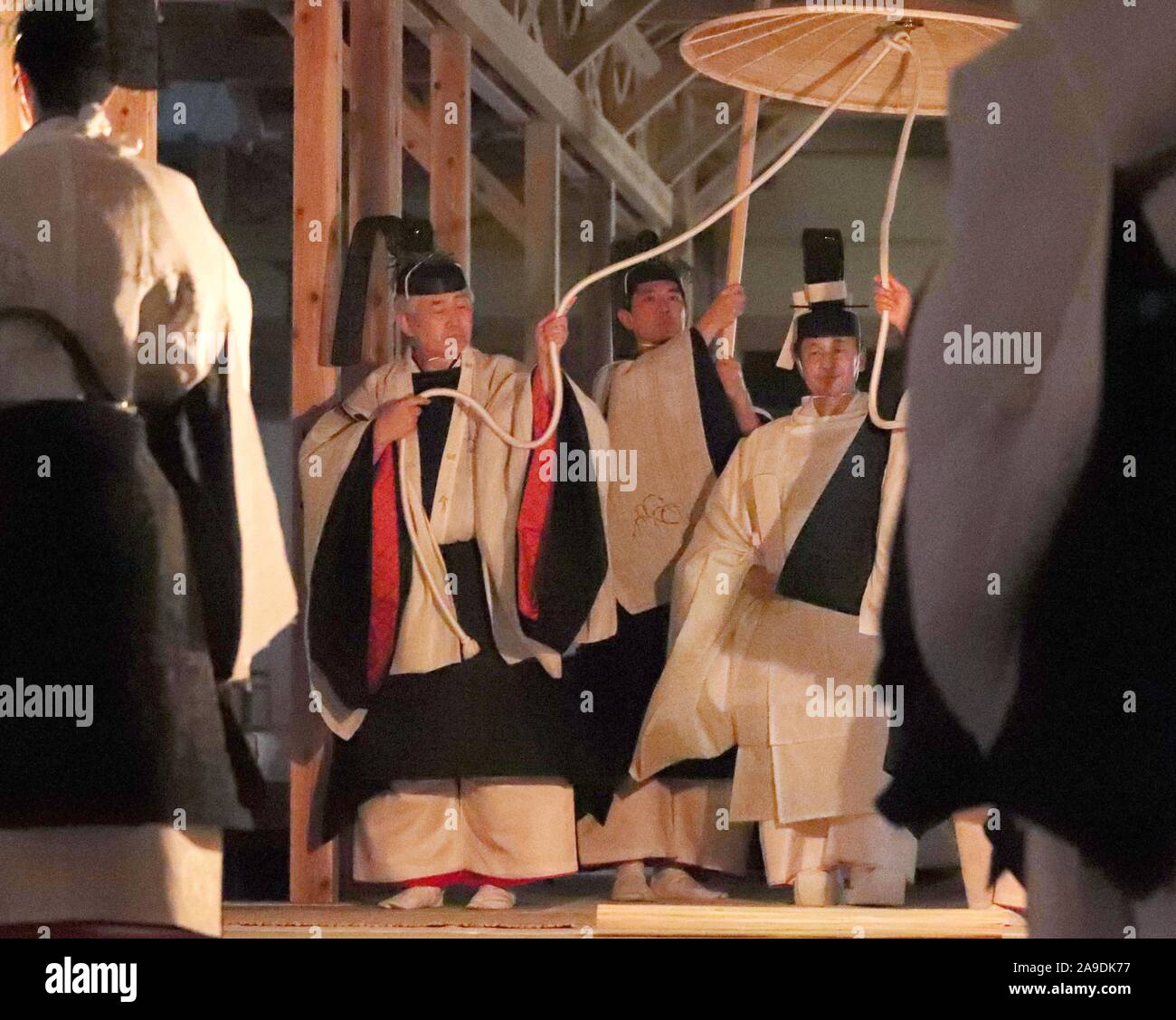 Tokyo, Japan. 15th November, 2019. Japanese Emperor Naruhito (R) clad ...