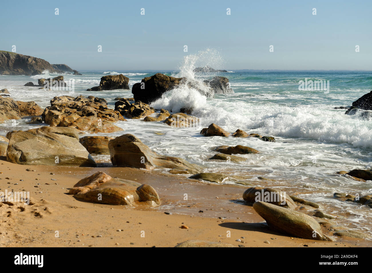 Cote Sauvage coast, Quiberon peninsula, Departement Morbihan, Atlantic ...