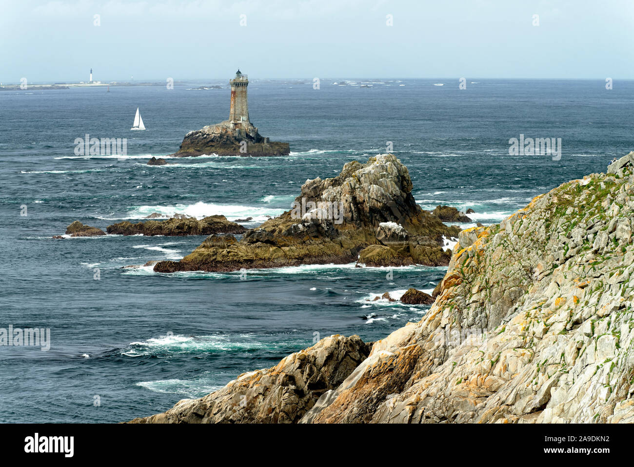 Pointe du Raz with the lighthouse Phare de la Vieille and Ile de Sein ...