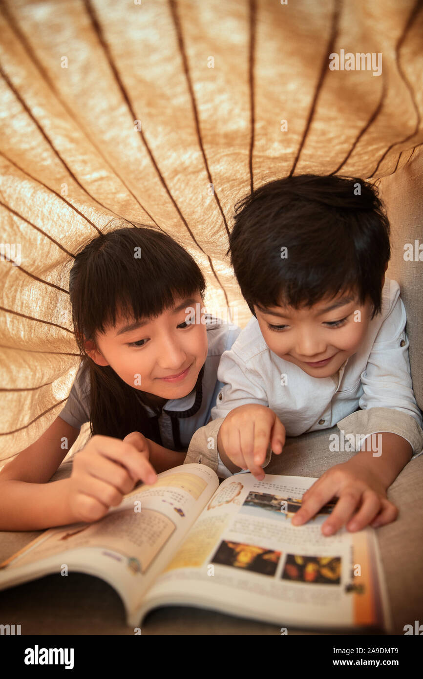 Siblings, two people reading Stock Photo - Alamy