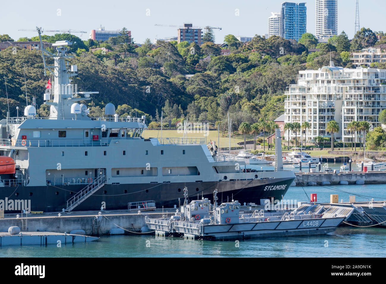 MV Sycamore moored at naval base HMAS Waterhen in Sydney is built as a ...