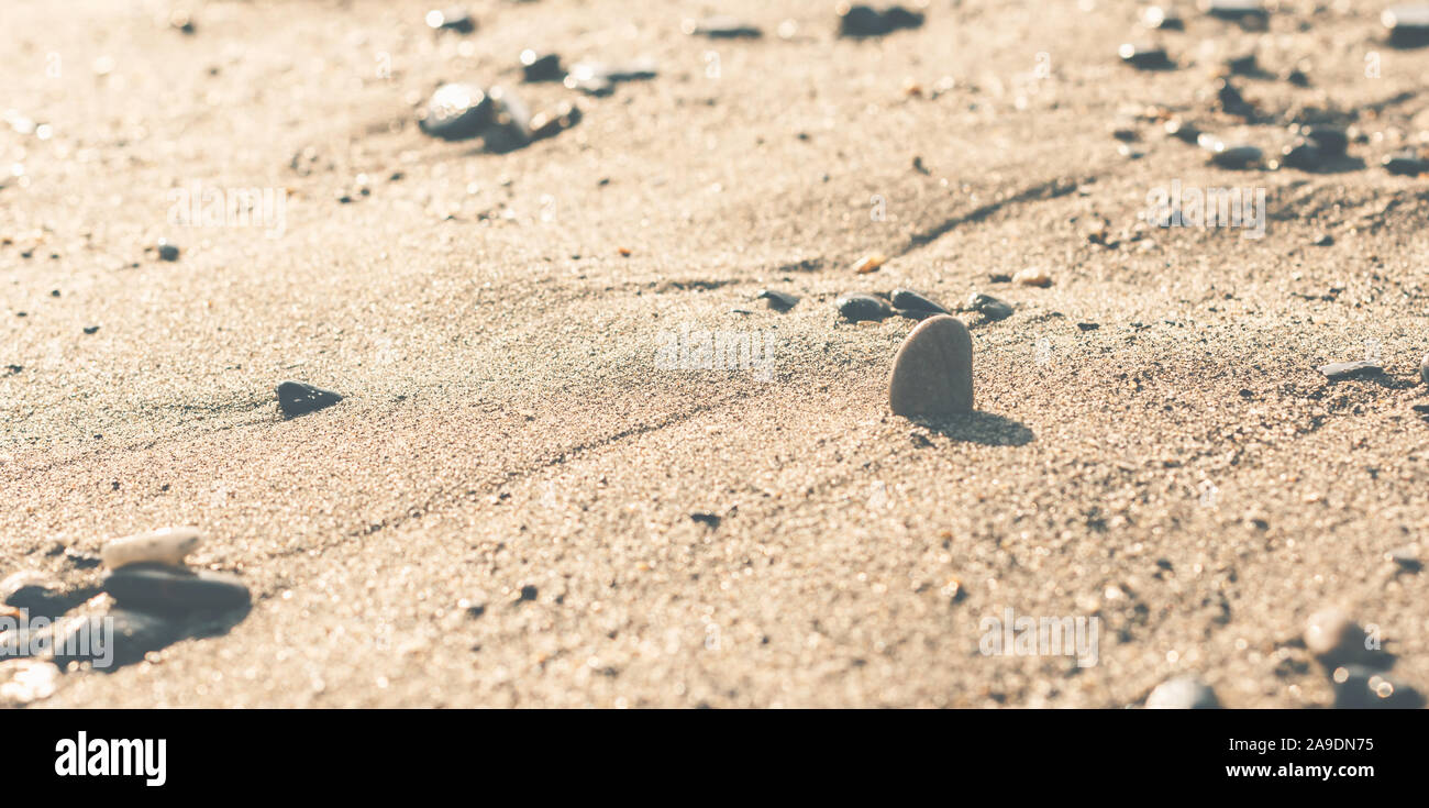 A stone stuck in the sand on a beach by the sea Stock Photo - Alamy