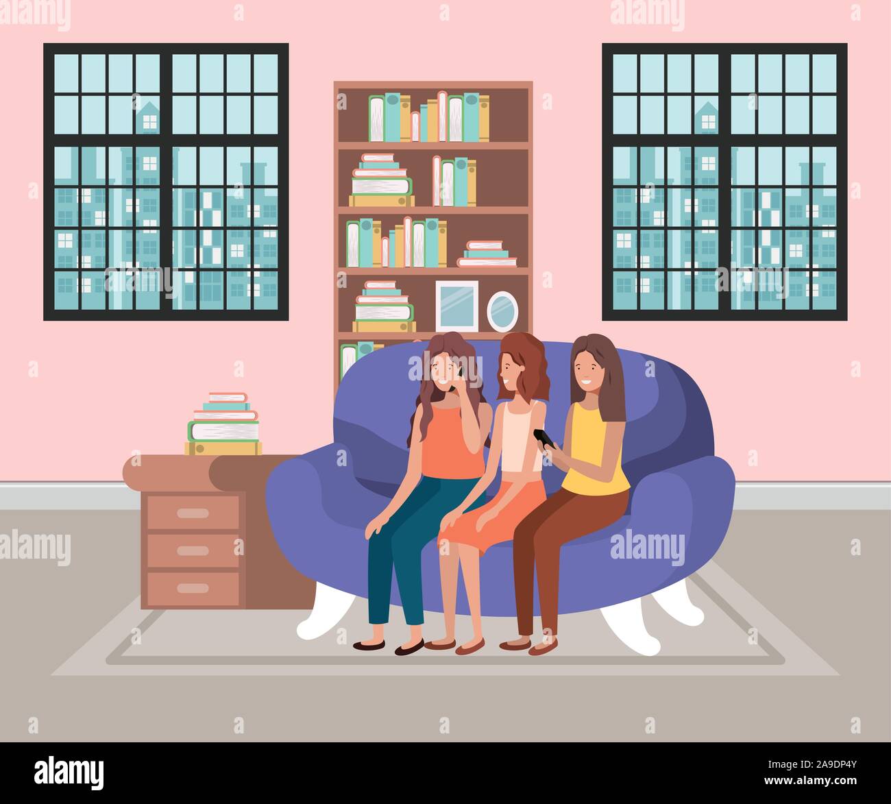 avatar women sitting on the couch vector design Stock Vector Image ...