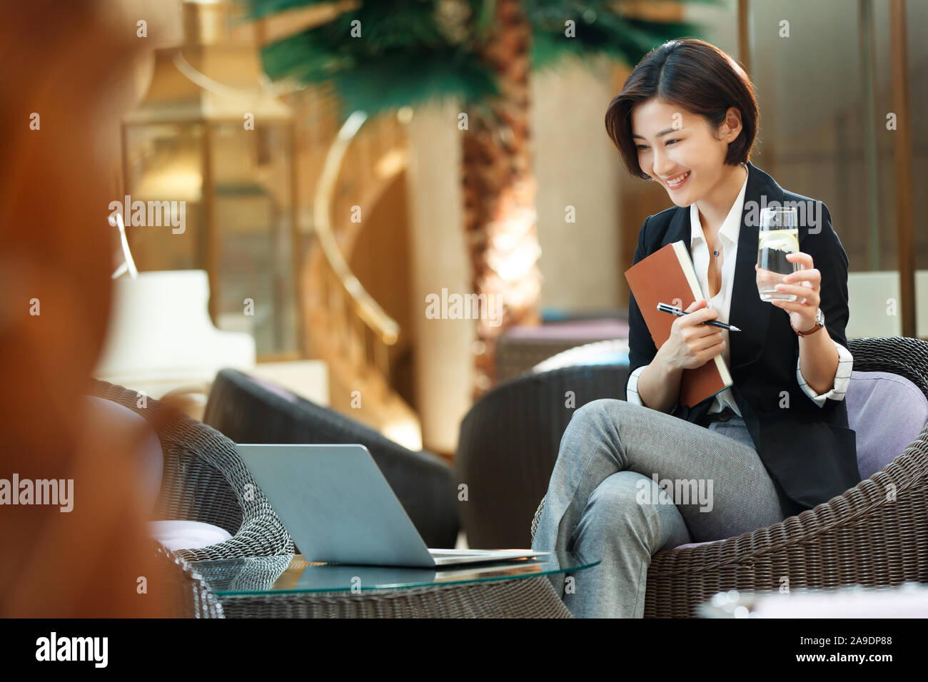 Business woman use the computer Stock Photo - Alamy