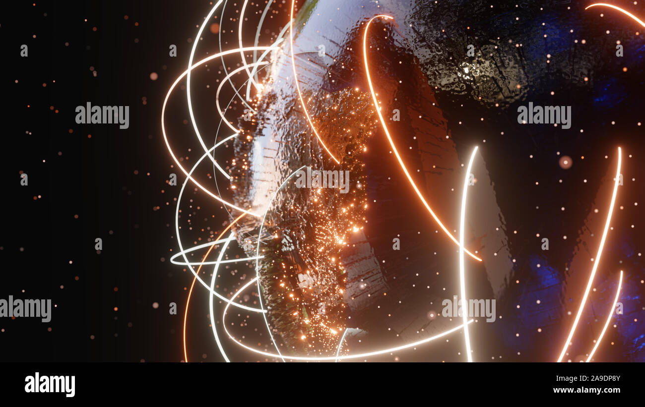 Connection curves and dots around Earth globe, Futuristic technology ...